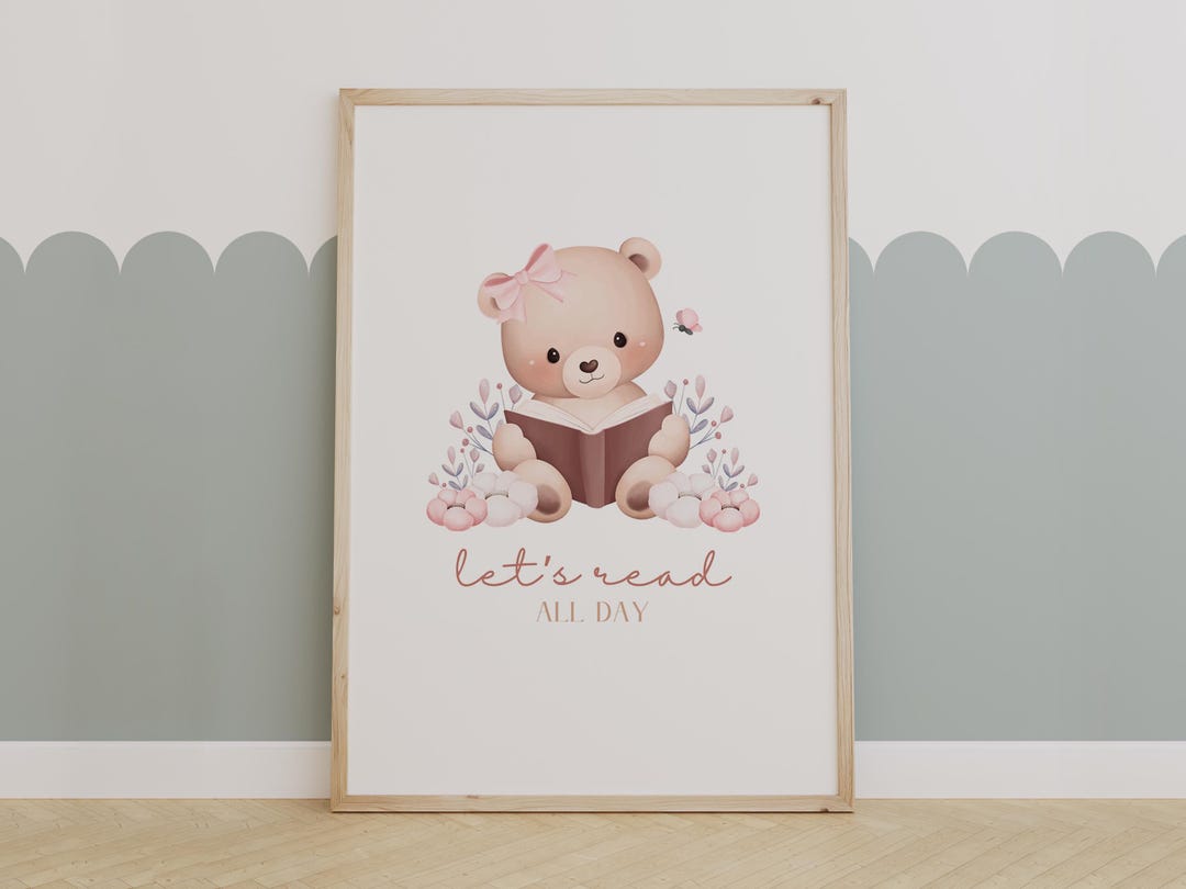 Let’s Read All Day - Cute Teddy Bear Reading Poster - Etsy