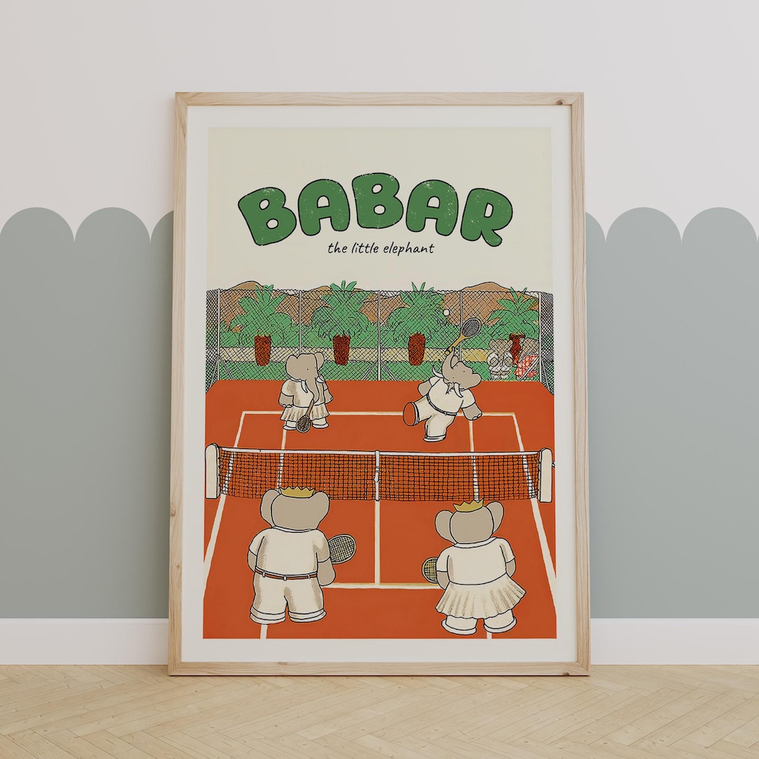 Babar the Elephant Tennis Print, Nursery Art, Kids Decor, Wall Art ...