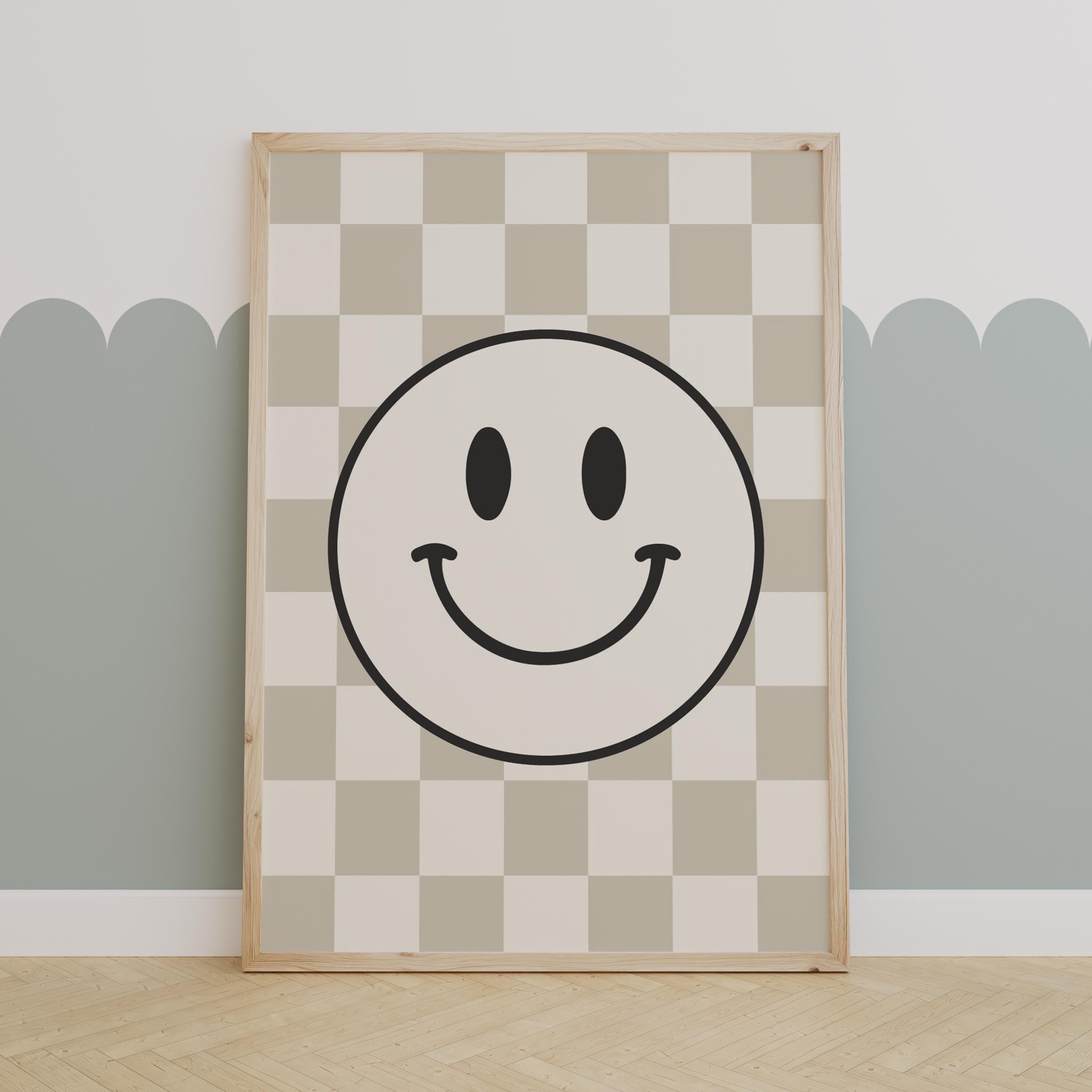 Smiley Face Art Print | Checkered Modern Wall Decor | Minimalist Happy ...