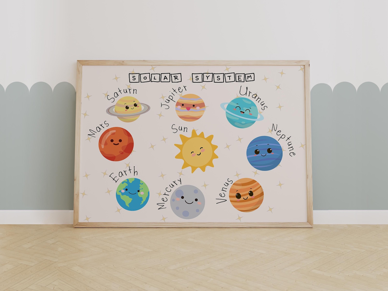 Cute Solar System Planets Wall Art - Educational Space Poster for Kids ...