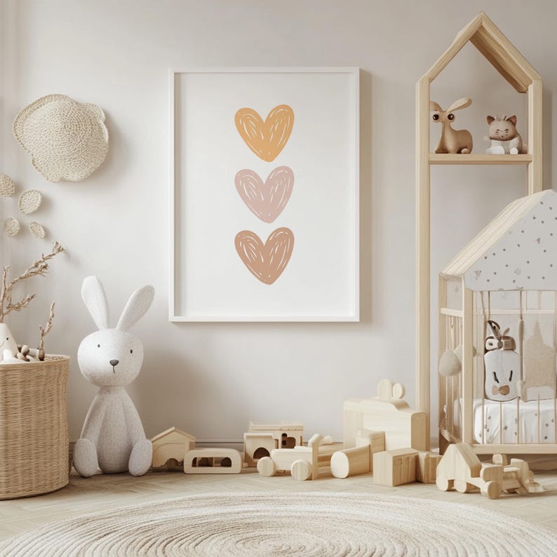 Minimalist Boho Hearts - Neutral Aesthetic Wall Art Print - Etsy