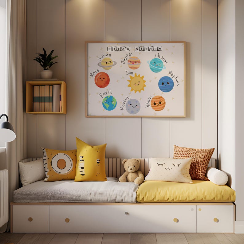 Cute Solar System Planets Wall Art - Educational Space Poster for Kids ...