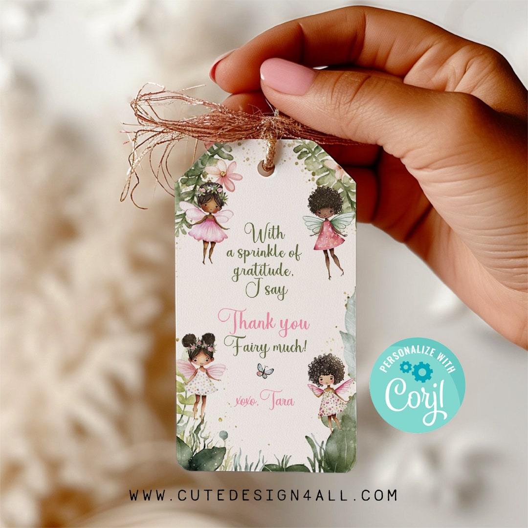 Editable Favor Tags Cute Black Fairies - Fairy Folk - Instant Download ...