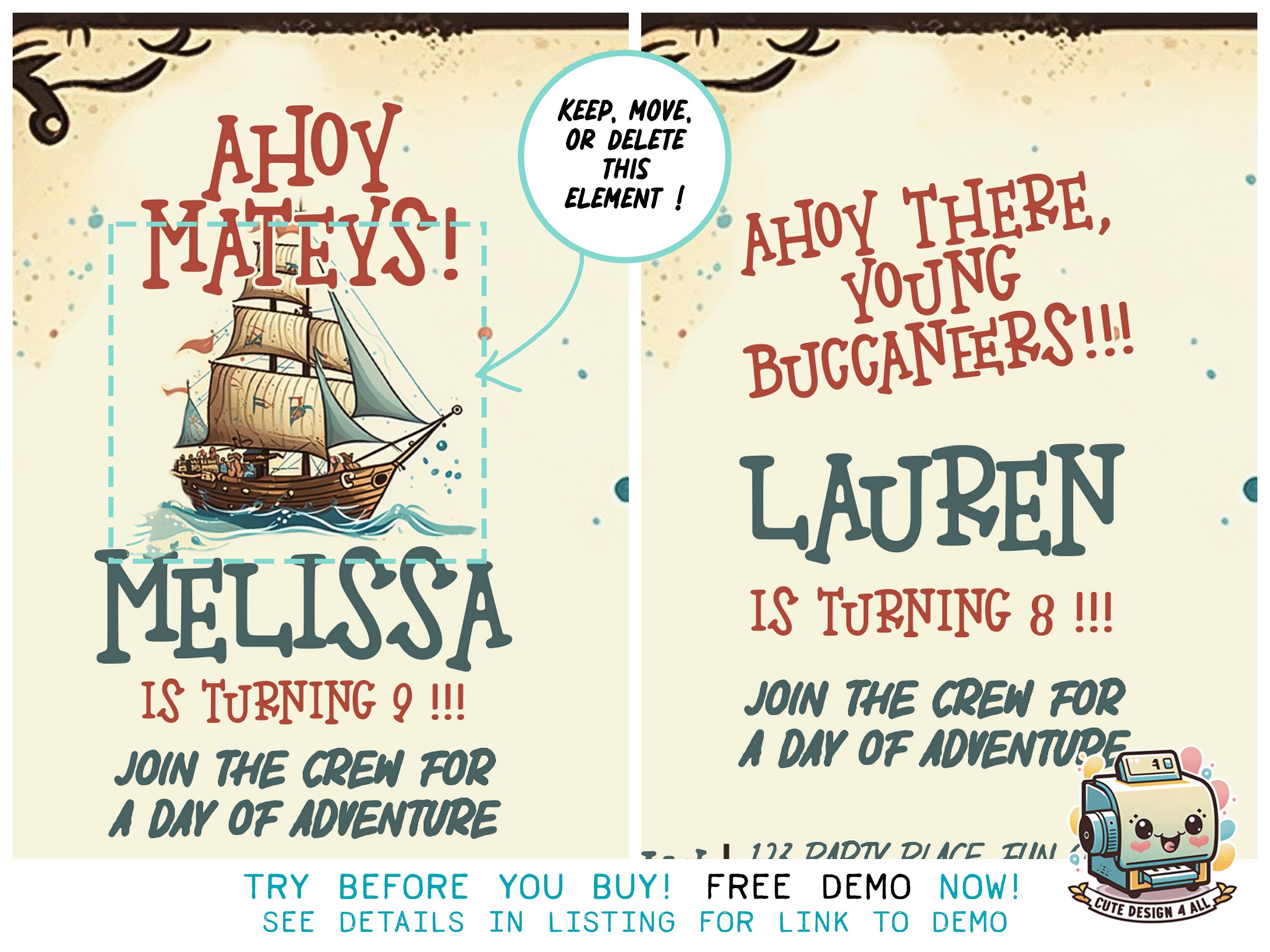 Pirate Afro Black Girl Theme Birthday Invitation Editable Printable ...