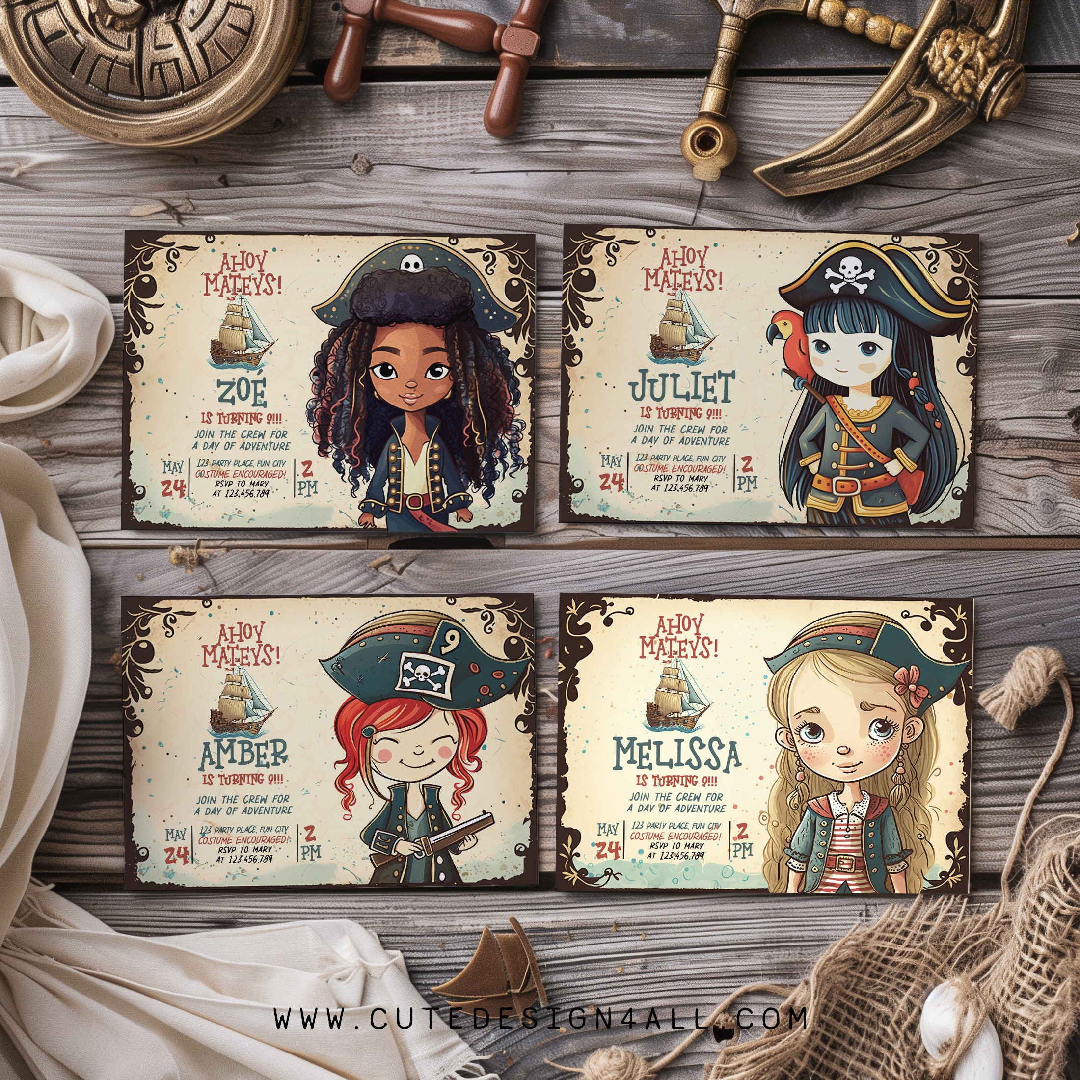Pirate Afro Black Girl Theme Birthday Invitation Editable Printable ...