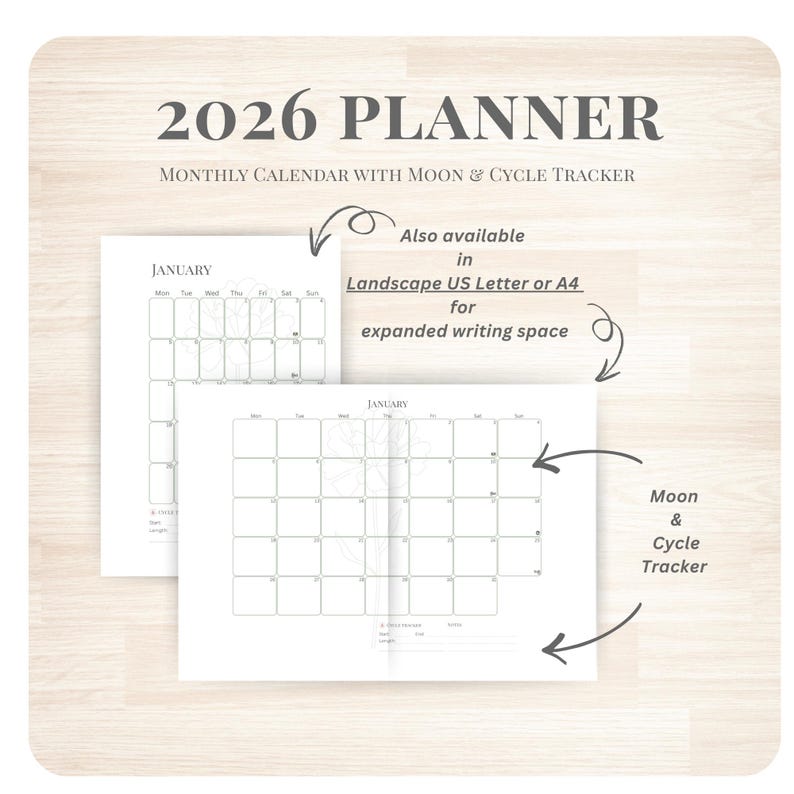 2026 Printable Planner A5 and Half Letter | Monthly Weekly Budget, Moon ...