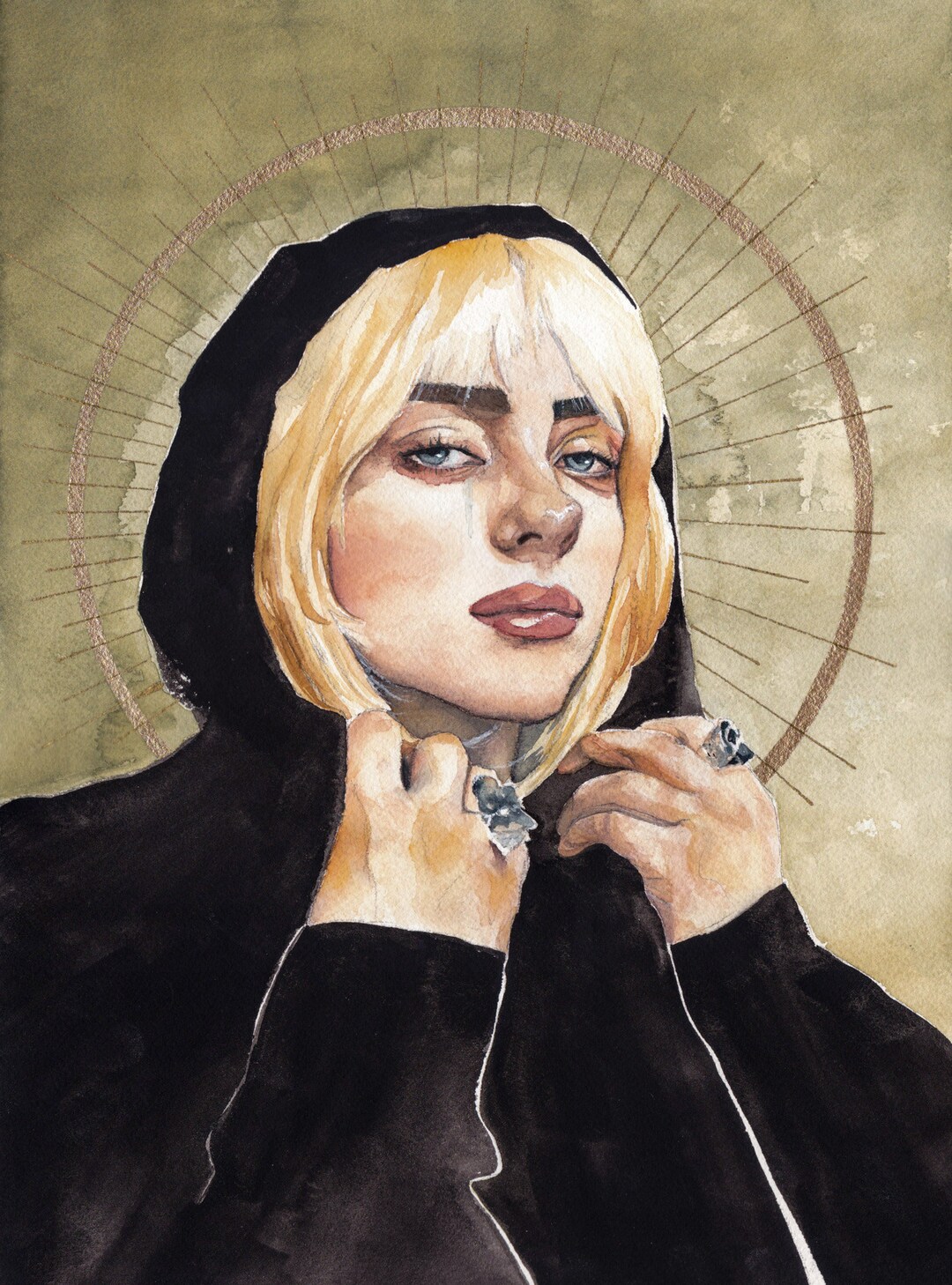 Billie Eilish Original Mixed Media Painting Female Art Dark Artwork Not ...