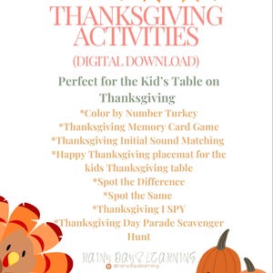 Thanksgiving Kids Activities Packet: Games, Placemat, Scavenger Hunt ...