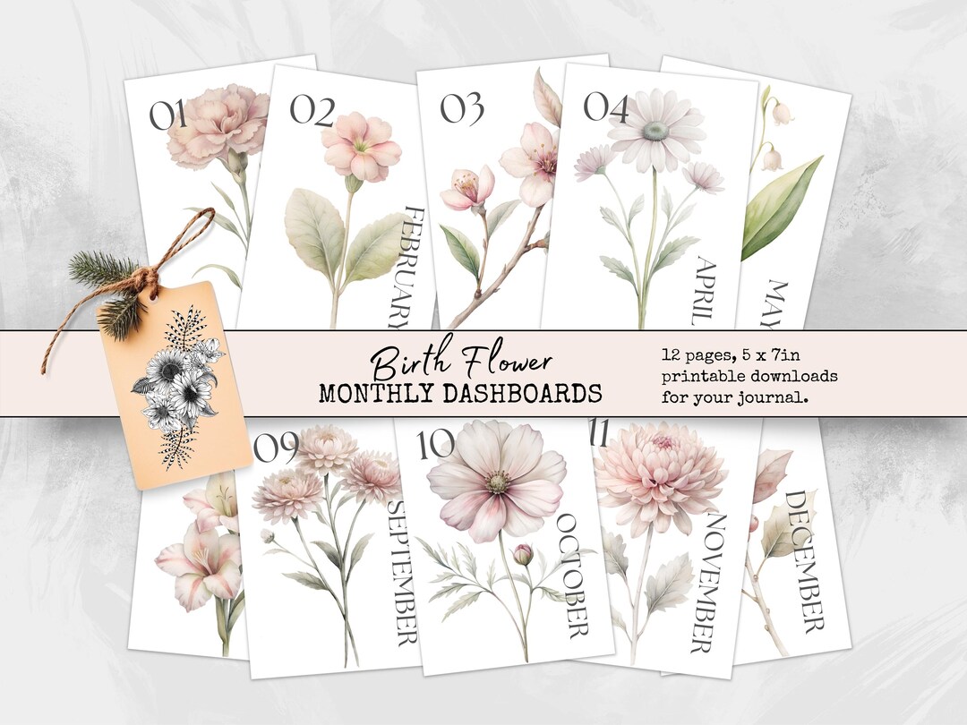Birth Month Flower Dashboard Cards | Elegant Journaling (digital ...