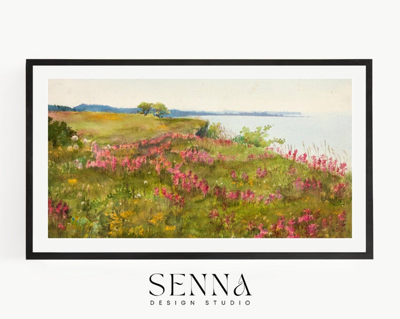 Samsung Frame TV Art Spring Pink Wildflower Field Coastal Art Flower ...