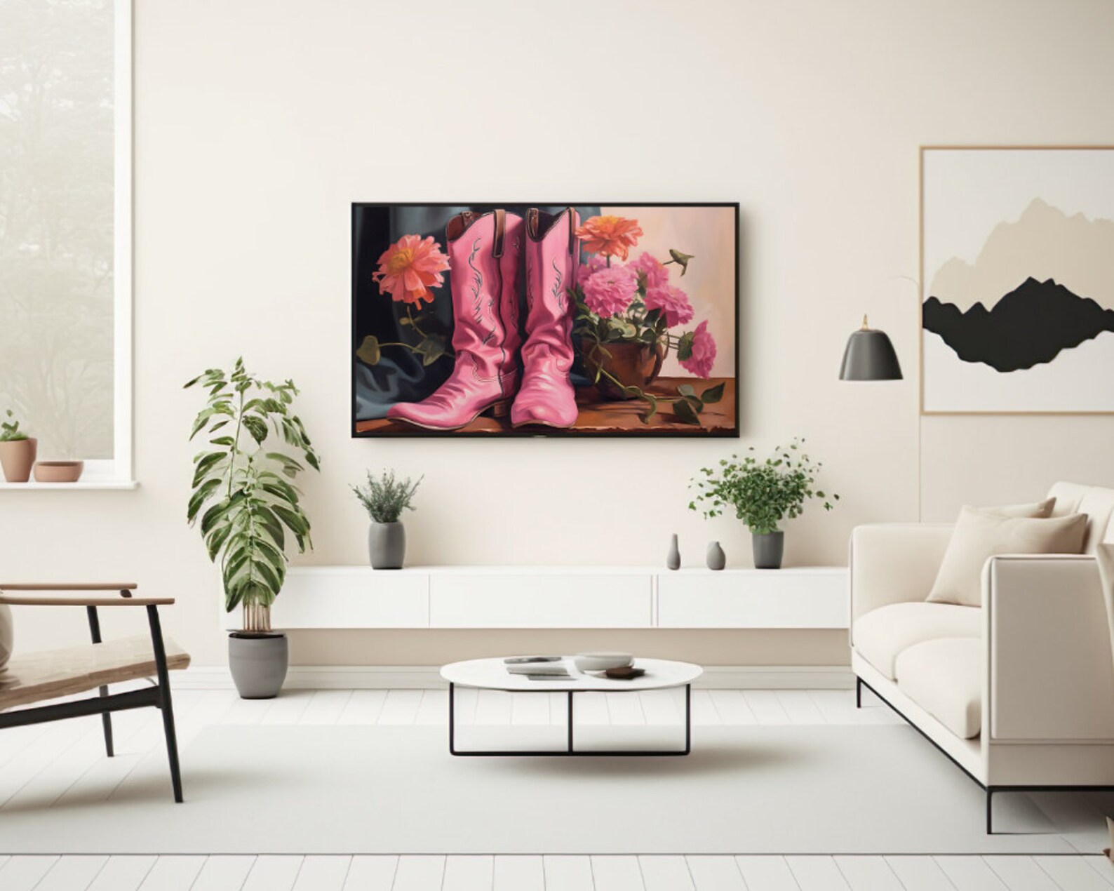 Samsung Frame Tv Pink Art Pink Cowboy Boots Preppy Cowgirl Western Art ...