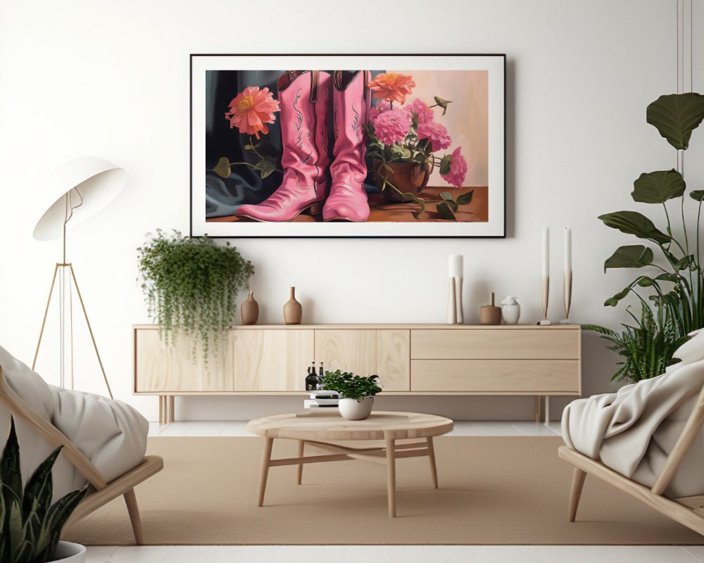 Samsung Frame Tv Pink Art Pink Cowboy Boots Preppy Cowgirl Western Art ...