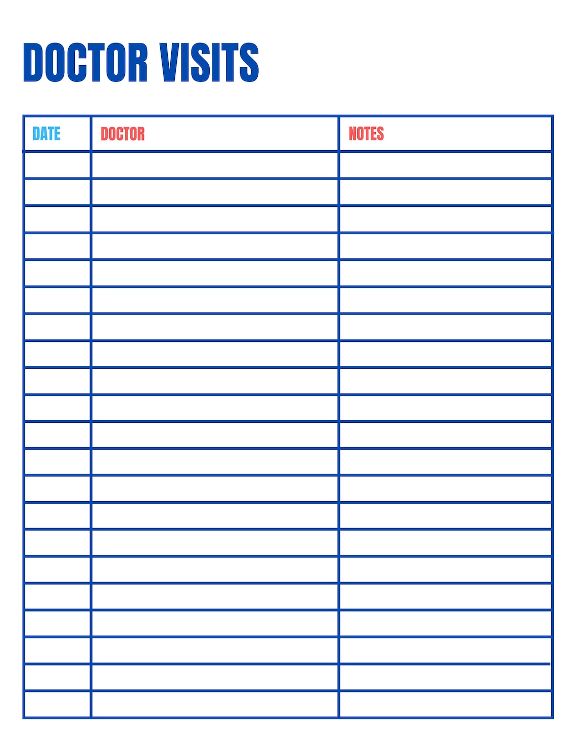 Doctor Visit Medical Health Tracker Chart Template High Quality Print ...