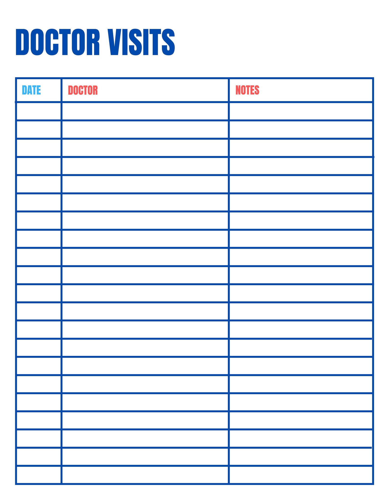 Doctor Visit Log - Doctor Visit Chart - Health Tracker - Medical ...