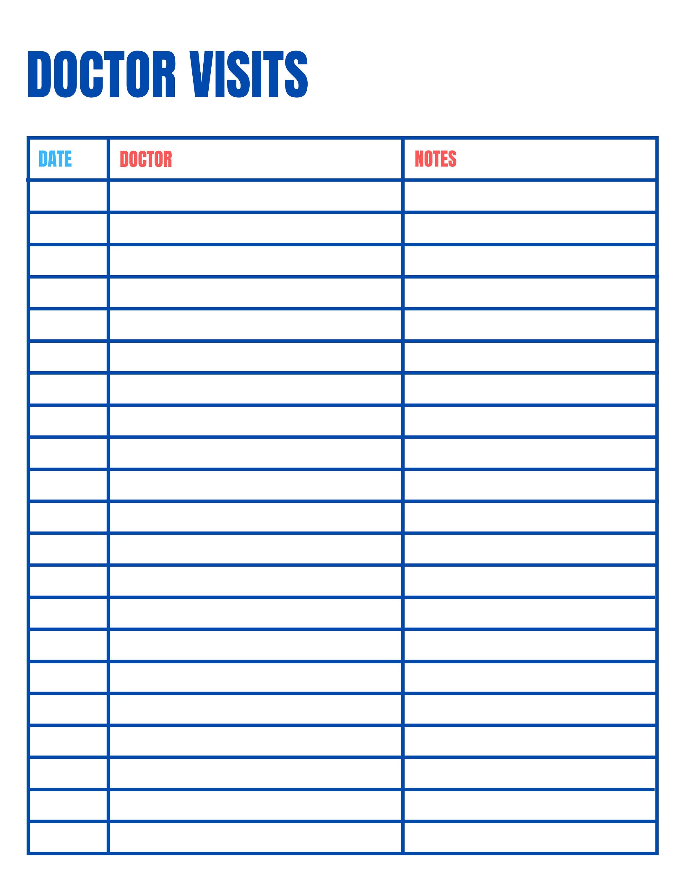 Doctor Visit Log - Doctor Visit Chart - Health Tracker - Medical ...