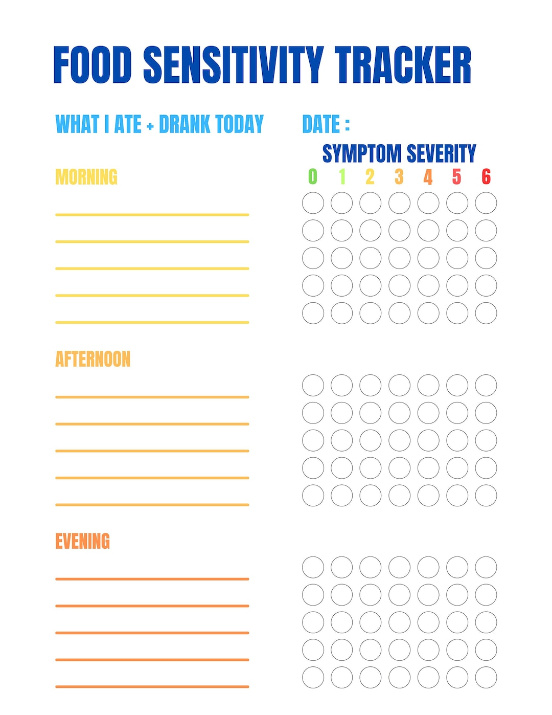 Food Sensitivity Log - Food Sensitivity Chart - Health Tracker ...
