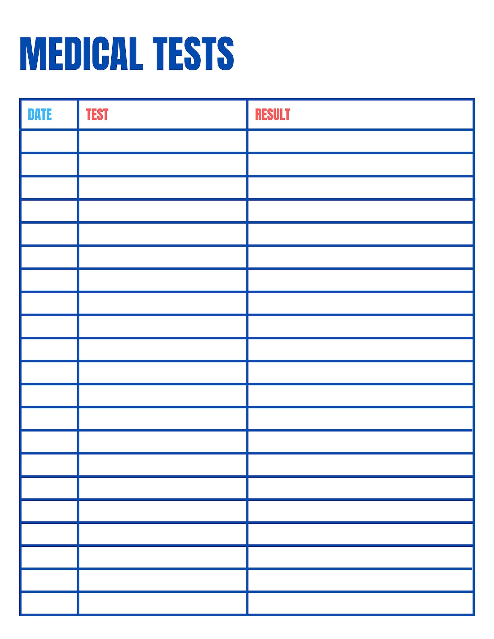 Medical Test Log - Medical Test Chart - Health Tracker - Medical ...