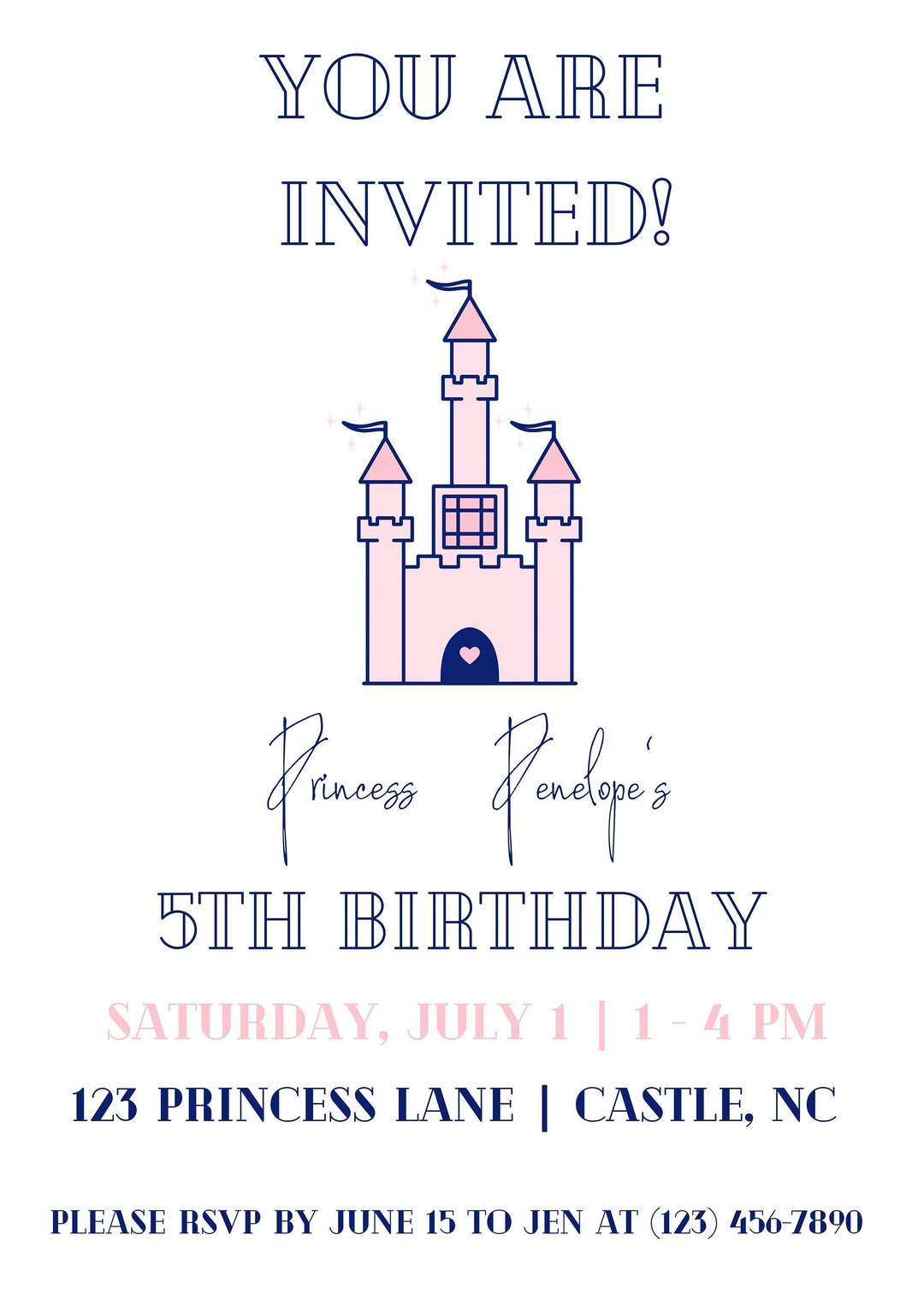 Customizable Editable Pink White Blue Princess Castle Magical Birthday ...
