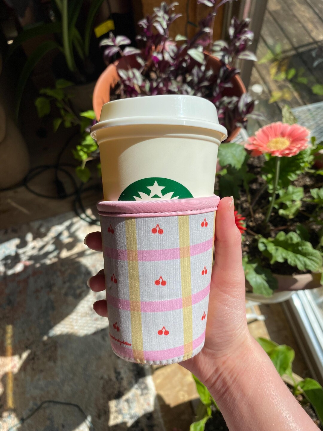 Iced Coffee Coozies | Neoprene Drink Sleeves | Cute Cherry Plaid ...