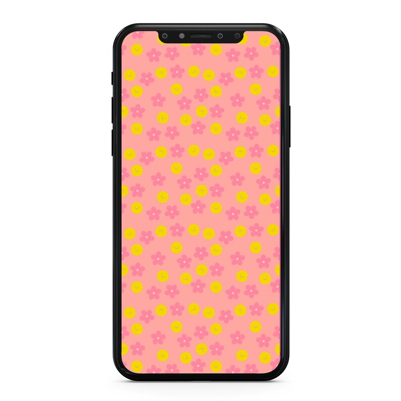 Happy Cute Smiley Pretty Preppy Pink Flower Phone Wallpaper - Etsy