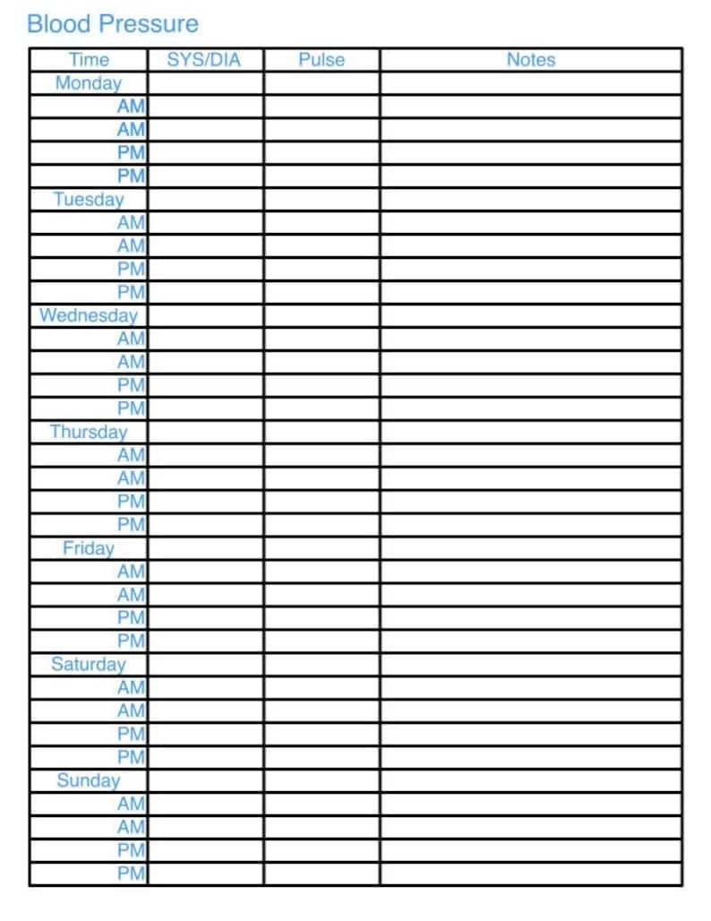Blood Pressure Log - Blood Pressure Chart - Health Tracker - Medical ...