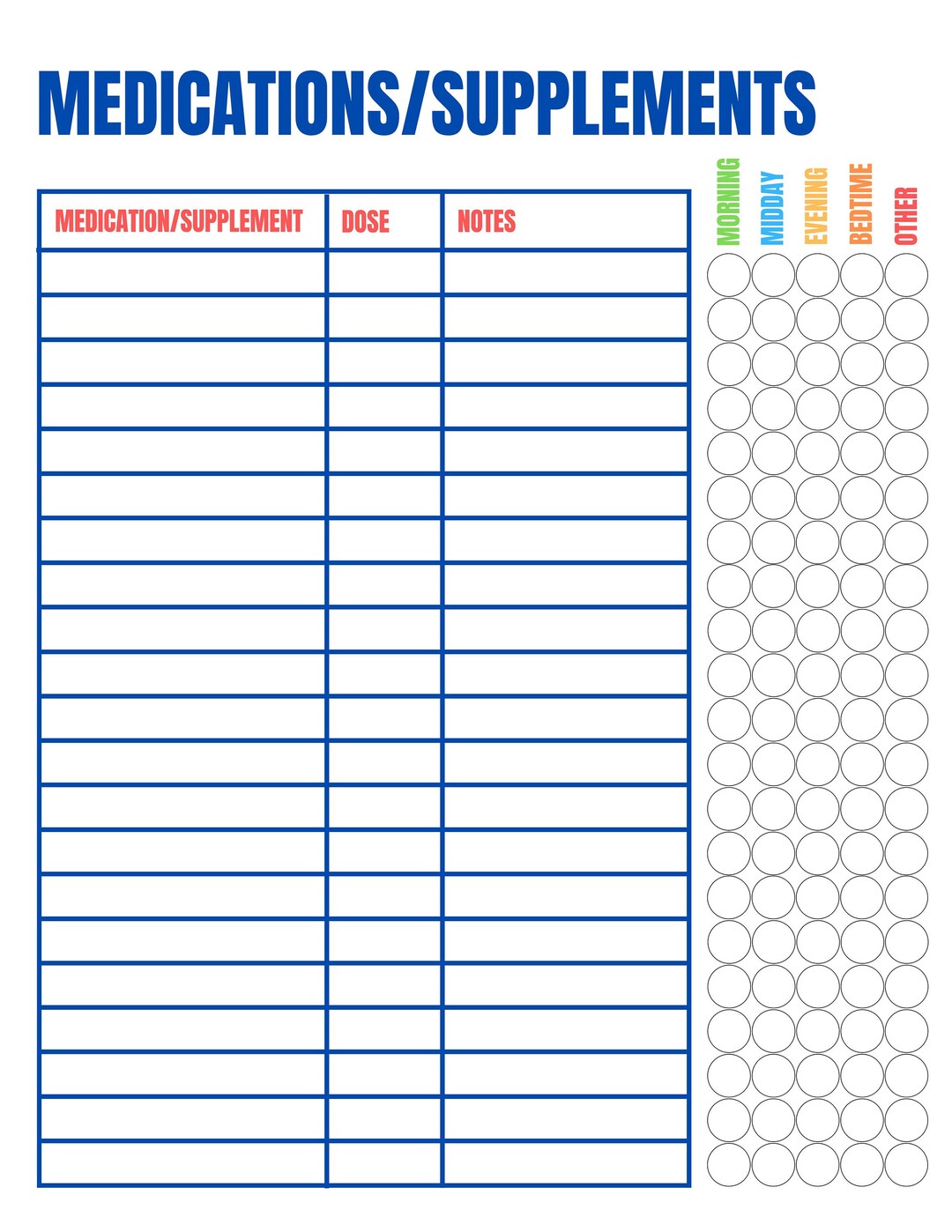 Medications Log - Medications Chart - Health Tracker - Medical Tracker ...