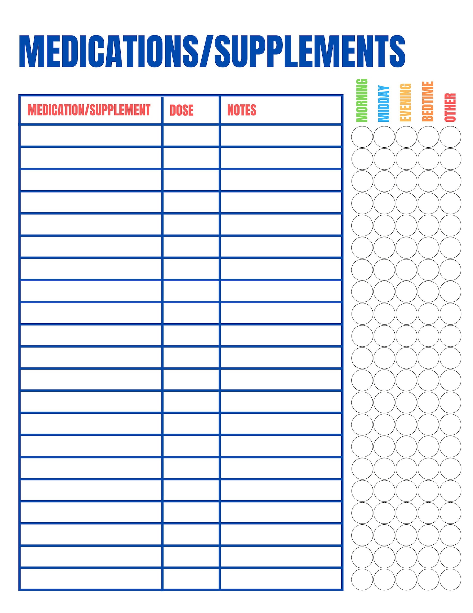 Medications Log - Medications Chart - Health Tracker - Medical Tracker ...