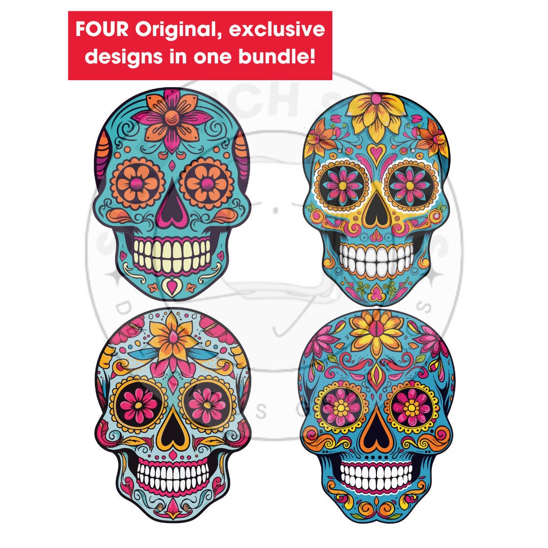 Skull Clip Art Sugar Skulls Calavera Clipart Bundle, Graphics, Skull ...
