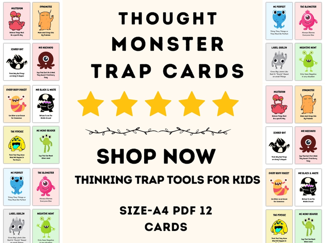 Thought Monsters Thinking Trap Cards for Kids, Children's Counseling ...