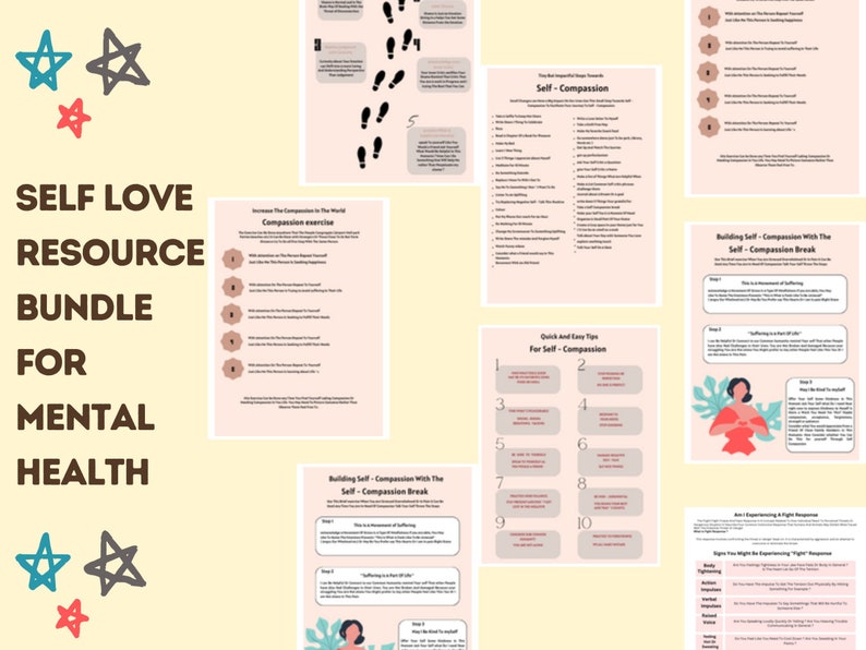 Self Love Resource Bundle, Self Care Worksheet, Mental Health, Self ...