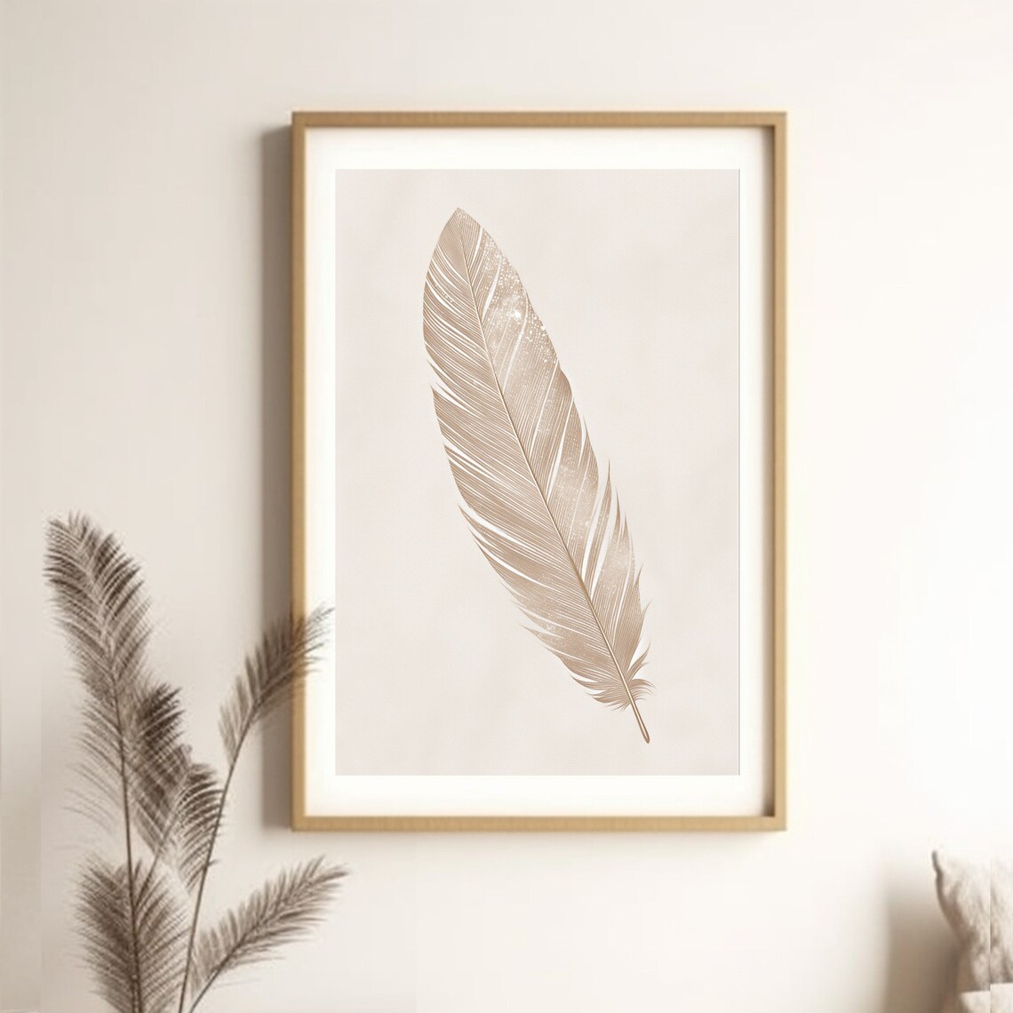 Feather Decor Feather Hanging Deco Neutral Canvas Art Diningroom Wall ...