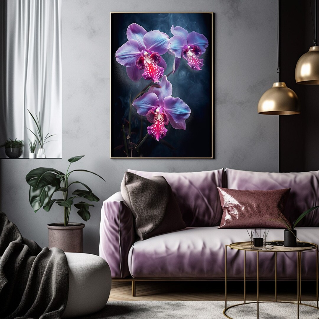 Three Vanda Orchids With Purple Flowers and Red Lips Art Print | Floral ...