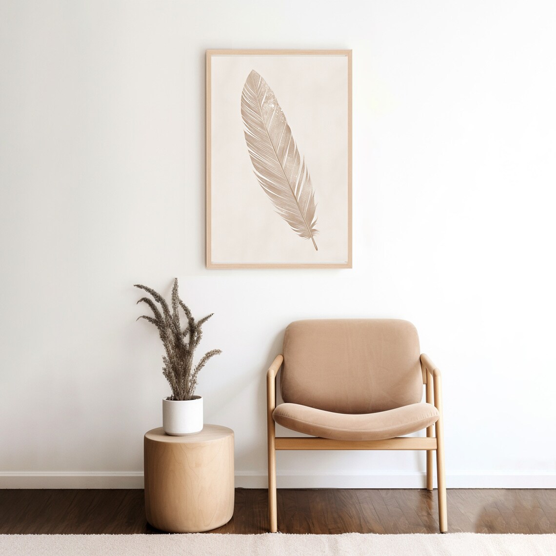 Feather Decor Feather Hanging Deco Neutral Canvas Art Diningroom Wall ...