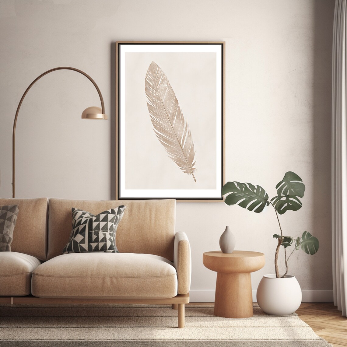 Feather Decor Feather Hanging Deco Neutral Canvas Art Diningroom Wall ...