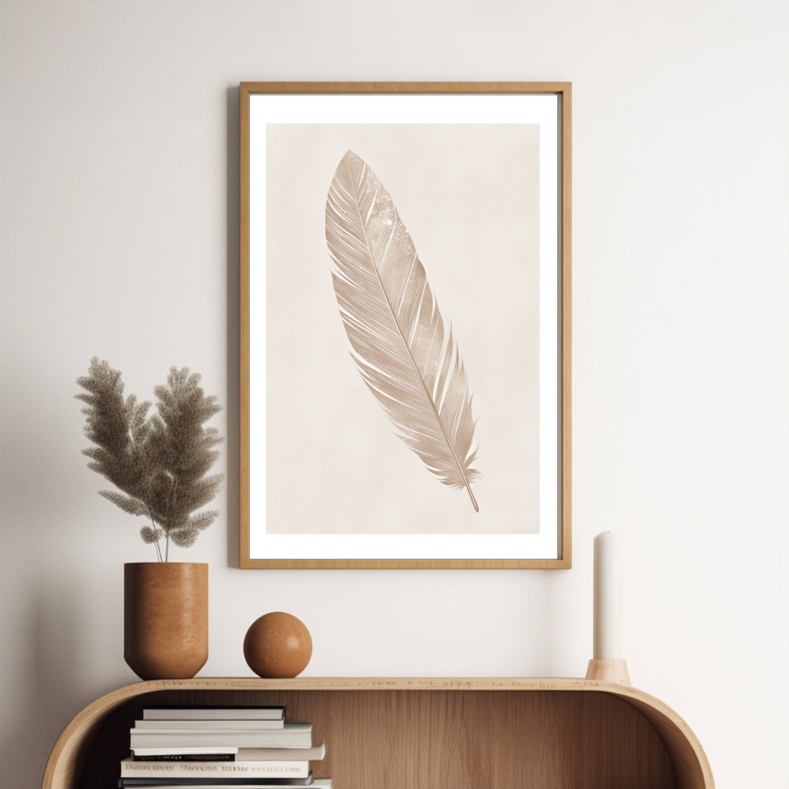 Feather Decor Feather Hanging Deco Neutral Canvas Art Diningroom Wall ...