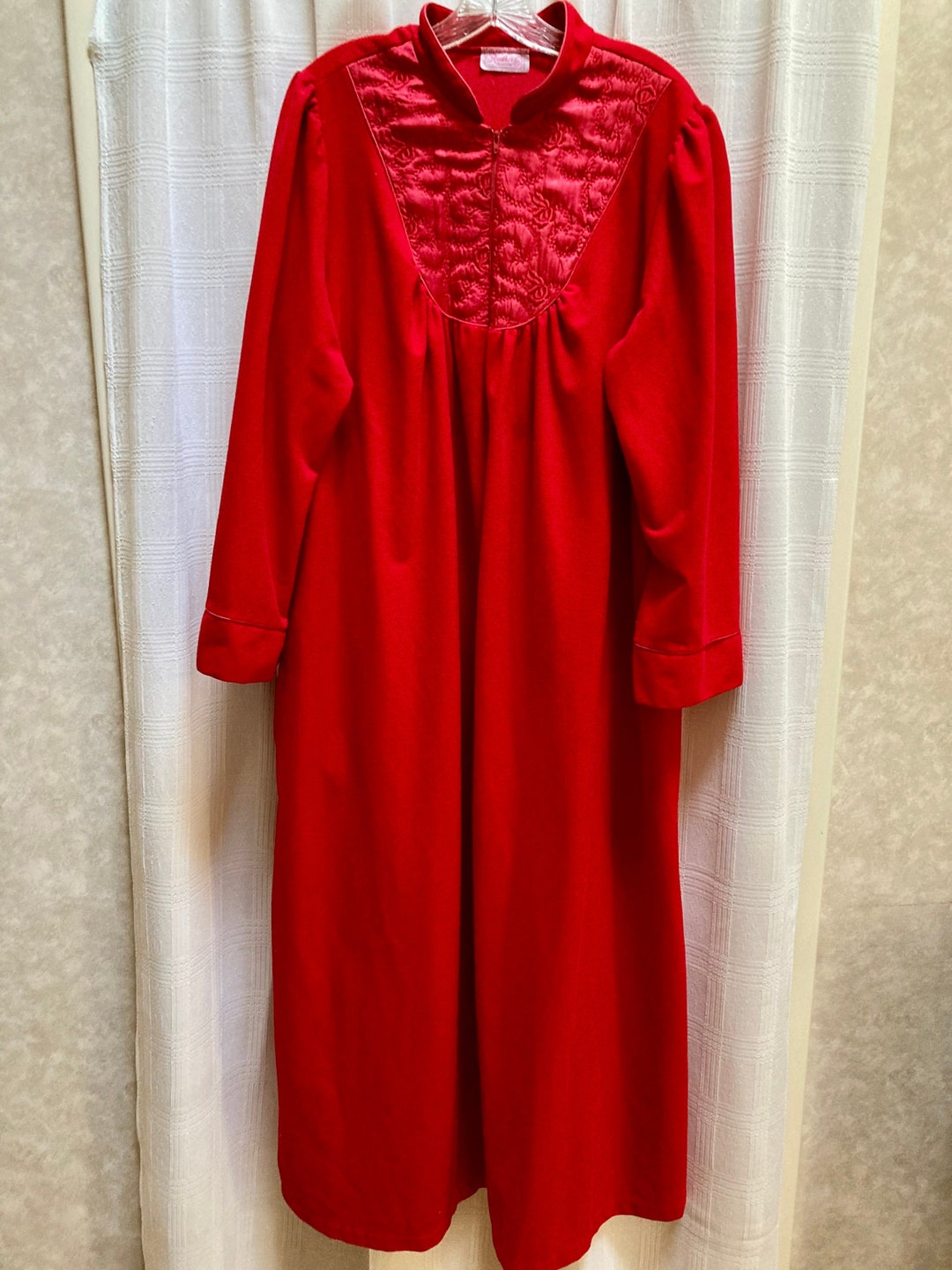 70s 80s Vintage Long Red Robe or Gown With Embroidered Yoke. Heather ...