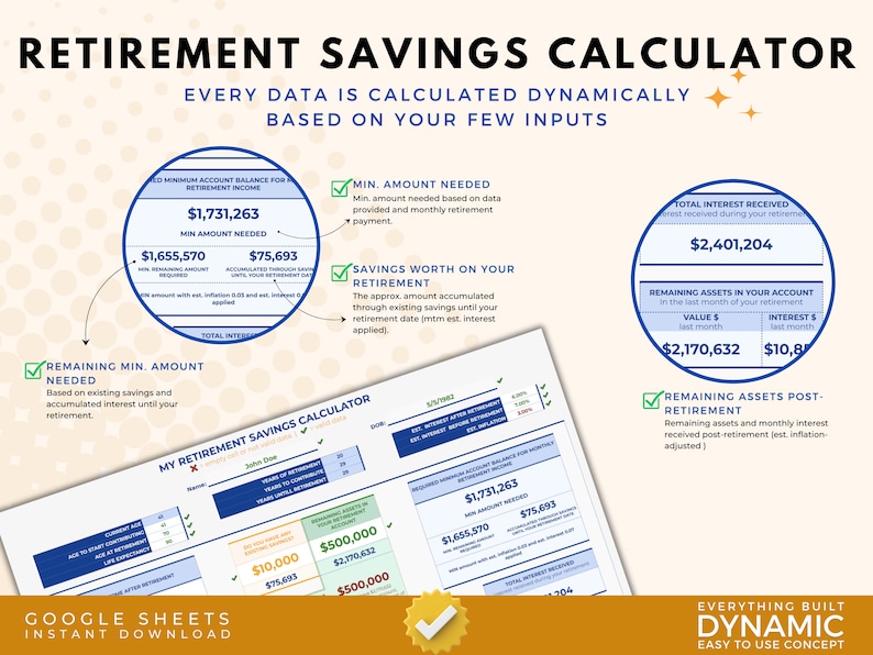 Retirement Savings Calculator, Complete Retirement Saving Planner, Easy ...