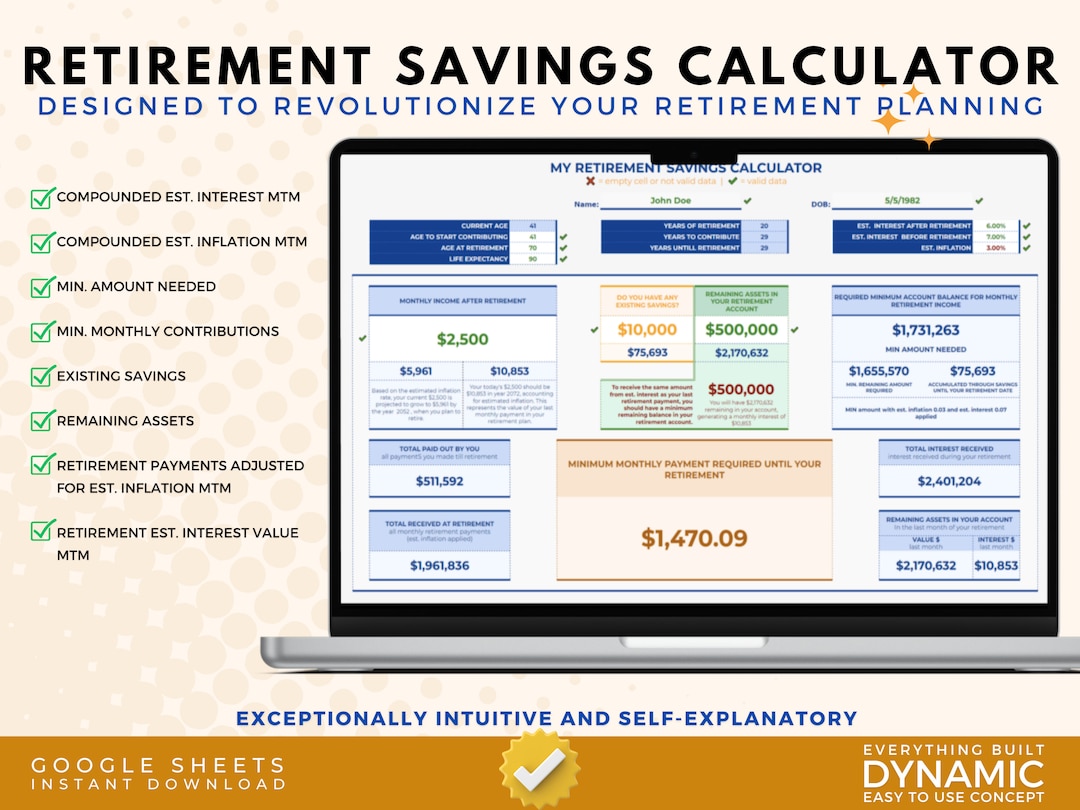 Retirement Planning Calculator Google Sheet, Calculate Retirement ...