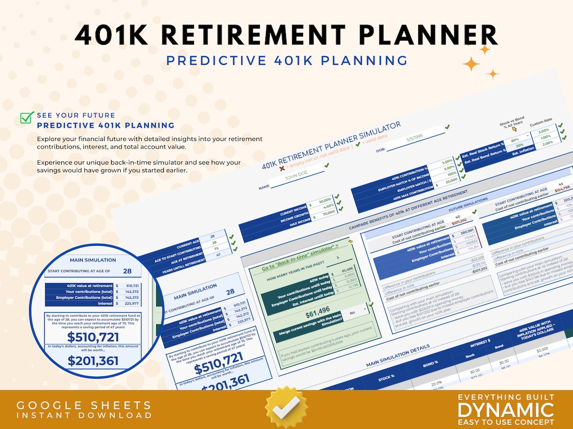 Retirement Digital Financial Planner Bundle, Easy to Use Google Sheets ...