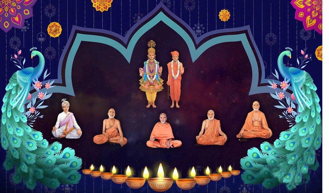 BAPS Sanstha Swaminarayan Bhagwan Design Backdrop Cloth – Traditional ...