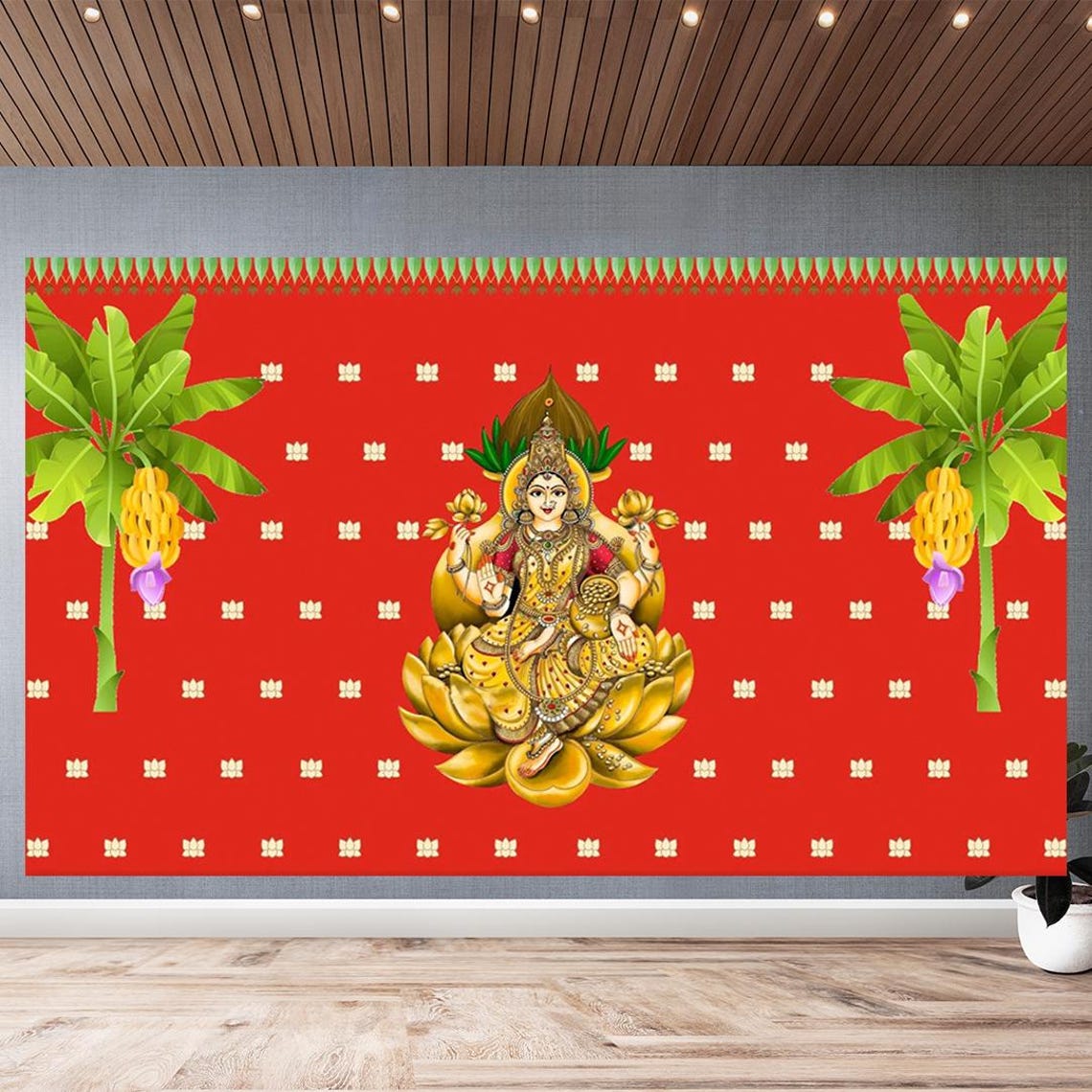Traditional Varamahalakshmi Backdrop Cloth for Festival Decoration ...