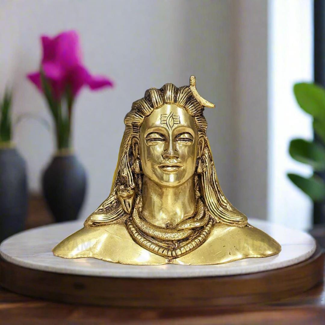Brass Lord Adiyogi Statue | Golden Shiva Idol | Aadiyogi Murti for Home ...