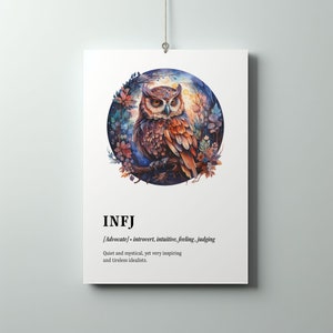 MBTI INFJ Spirit Animal Owl Wall Art Psychology Collection Personality ...