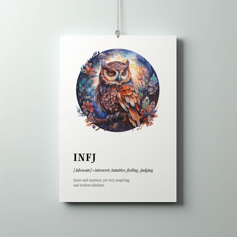 MBTI INFJ Spirit Animal Owl Wall Art Psychology Collection Personality ...