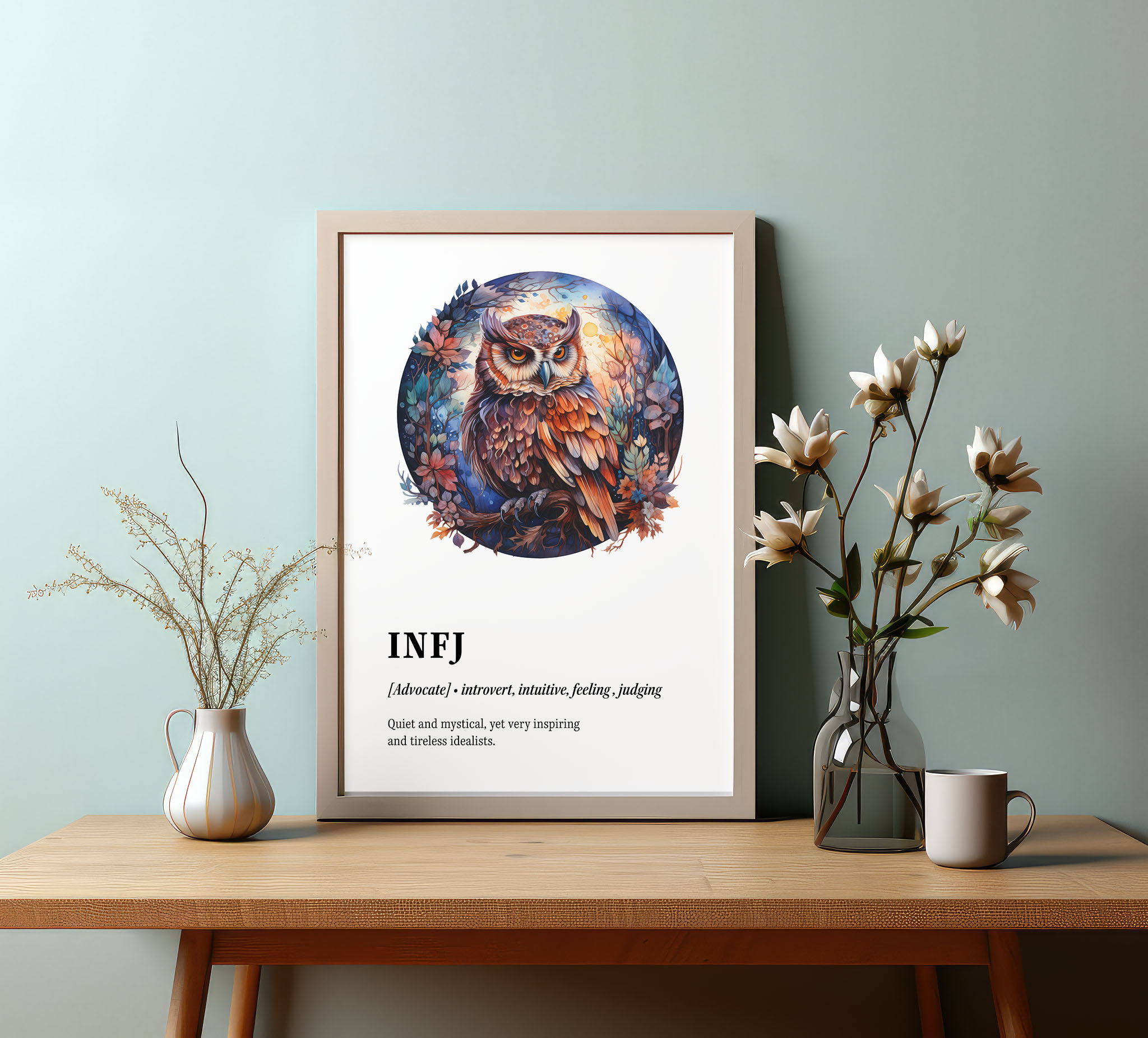MBTI INFJ Spirit Animal Owl Wall Art Psychology Collection Personality ...