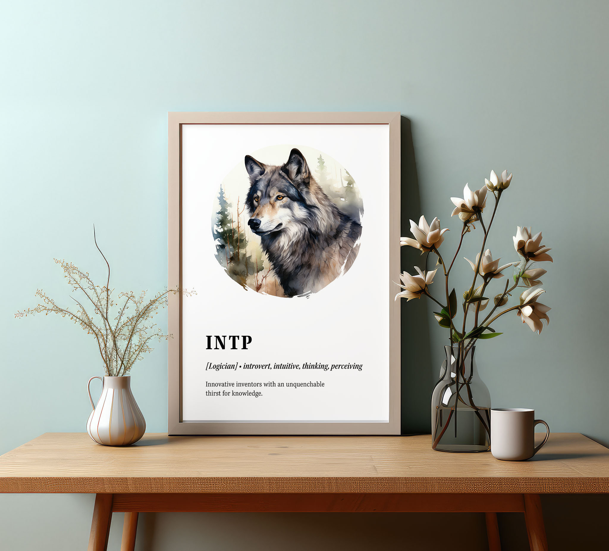 MBTI INTP Spirit Animal Wolf Wall Art Psychology Collection Personality ...