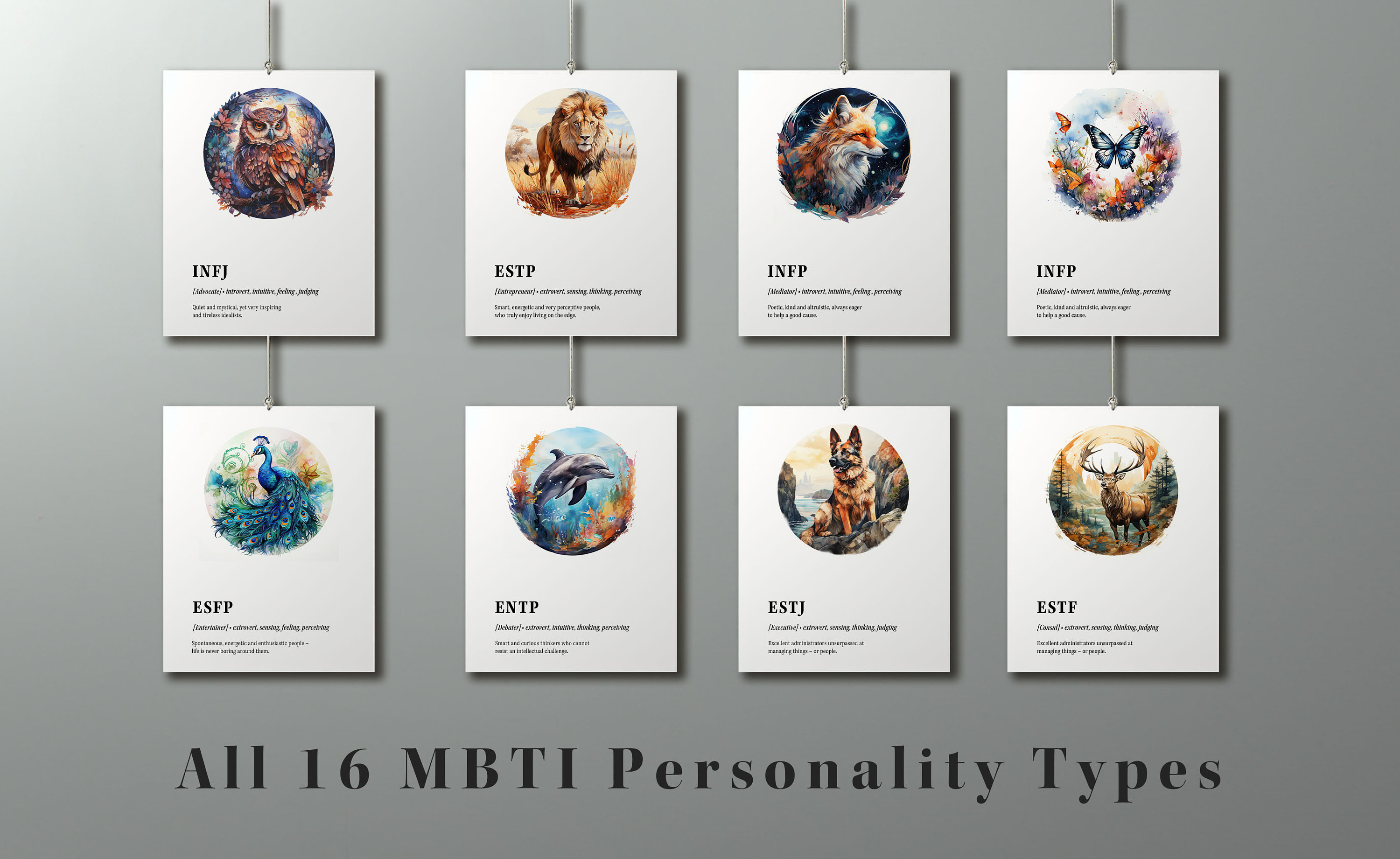 MBTI INFJ Spirit Animal Owl Wall Art Psychology Collection Personality ...