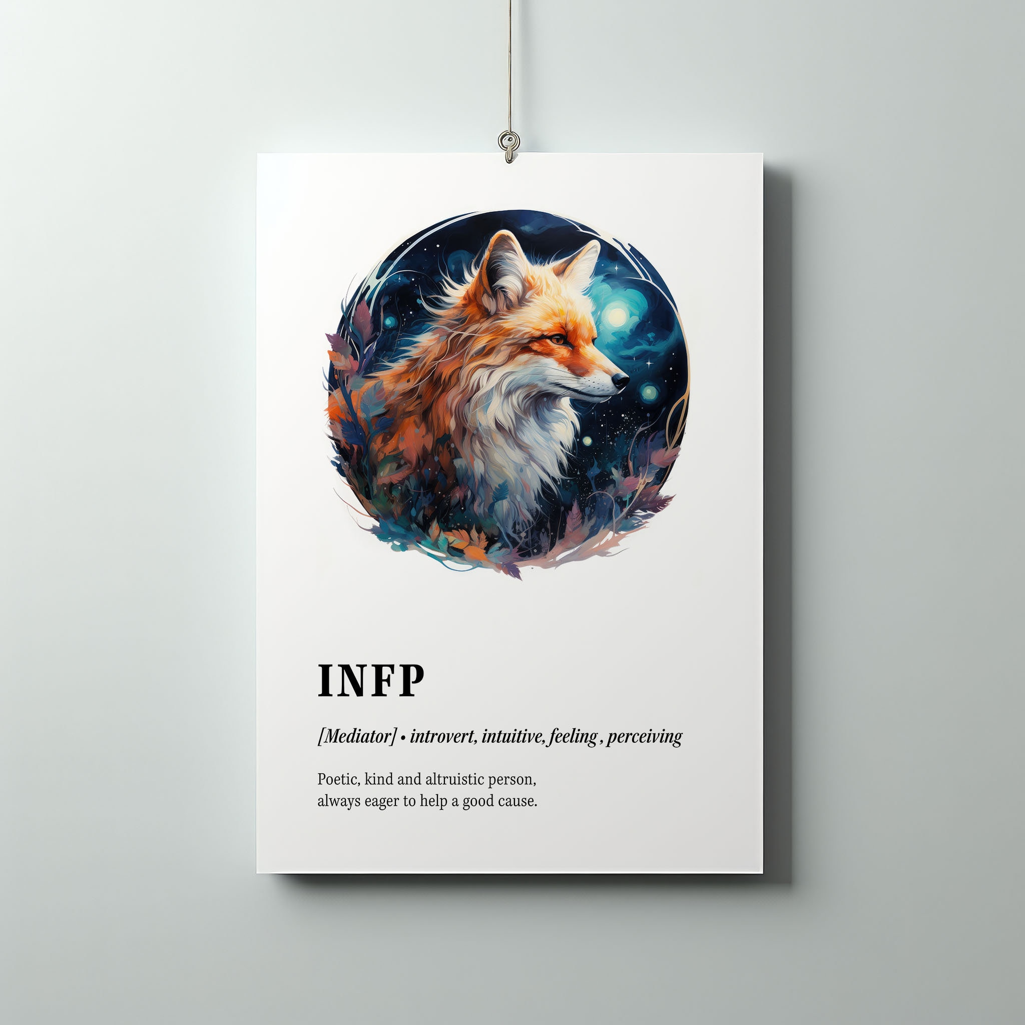 MBTI INFP Spirit Animal Fox Wall Art Psychology Collection Personality ...