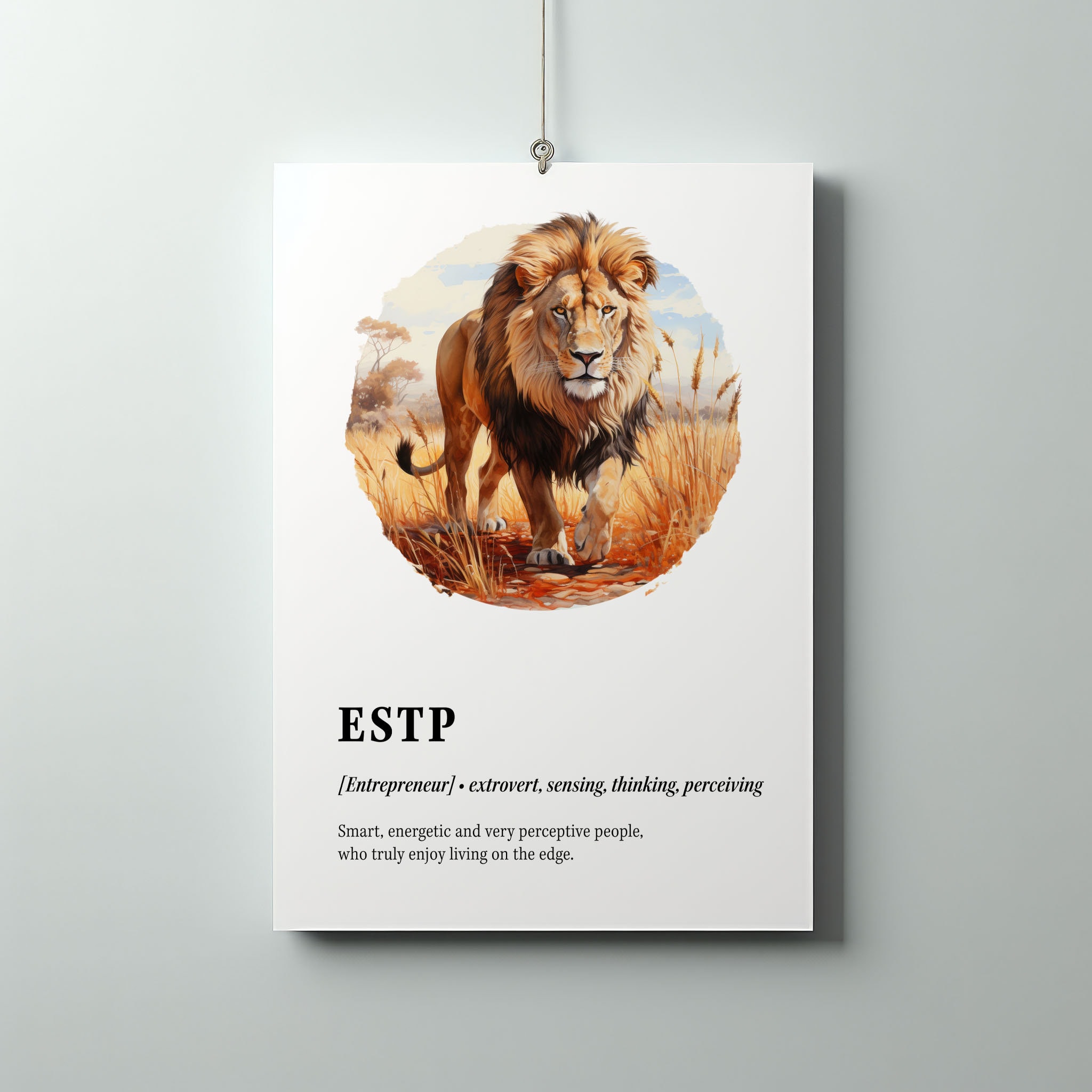 MBTI ESTP Spirit Animal Lion Wall Art Psychology Collection Personality ...