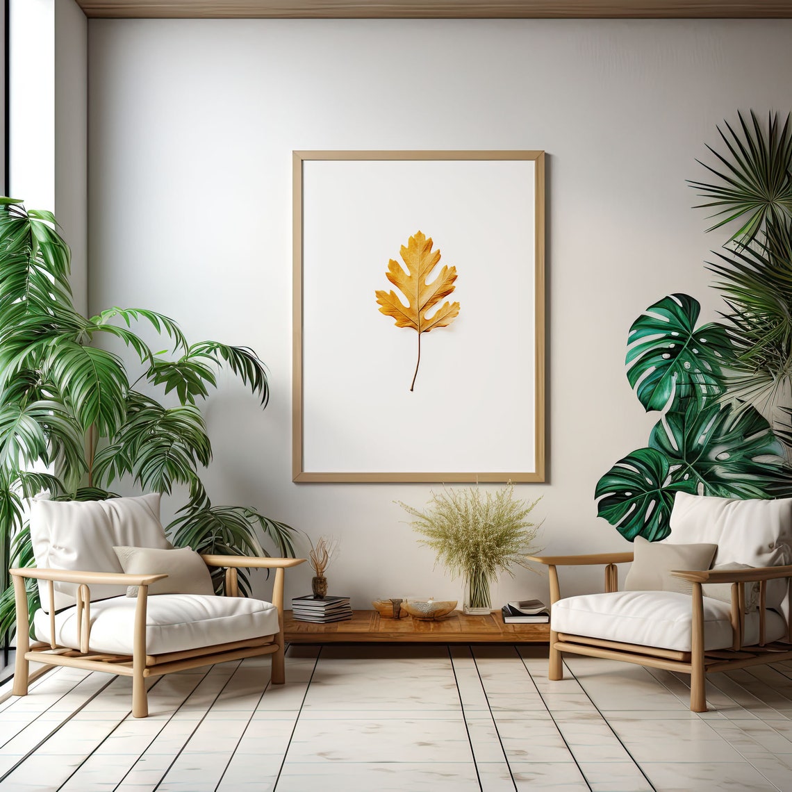 Single Oak Leaf Print Digital Download - Neutral Art Print - Botanical ...